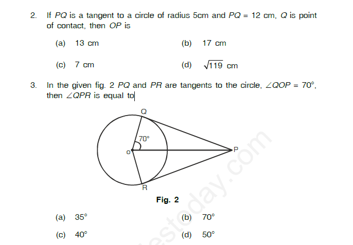 CBSE Class 10 Mathematics Circles Assignment Set F
